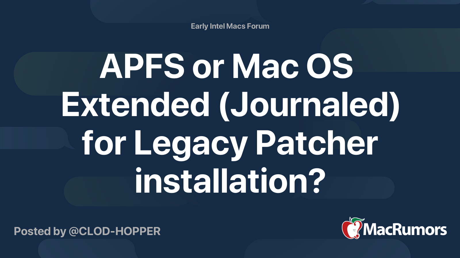 APFS or Mac OS Extended (Journaled) for Legacy Patcher installation? | MacRumors Forums