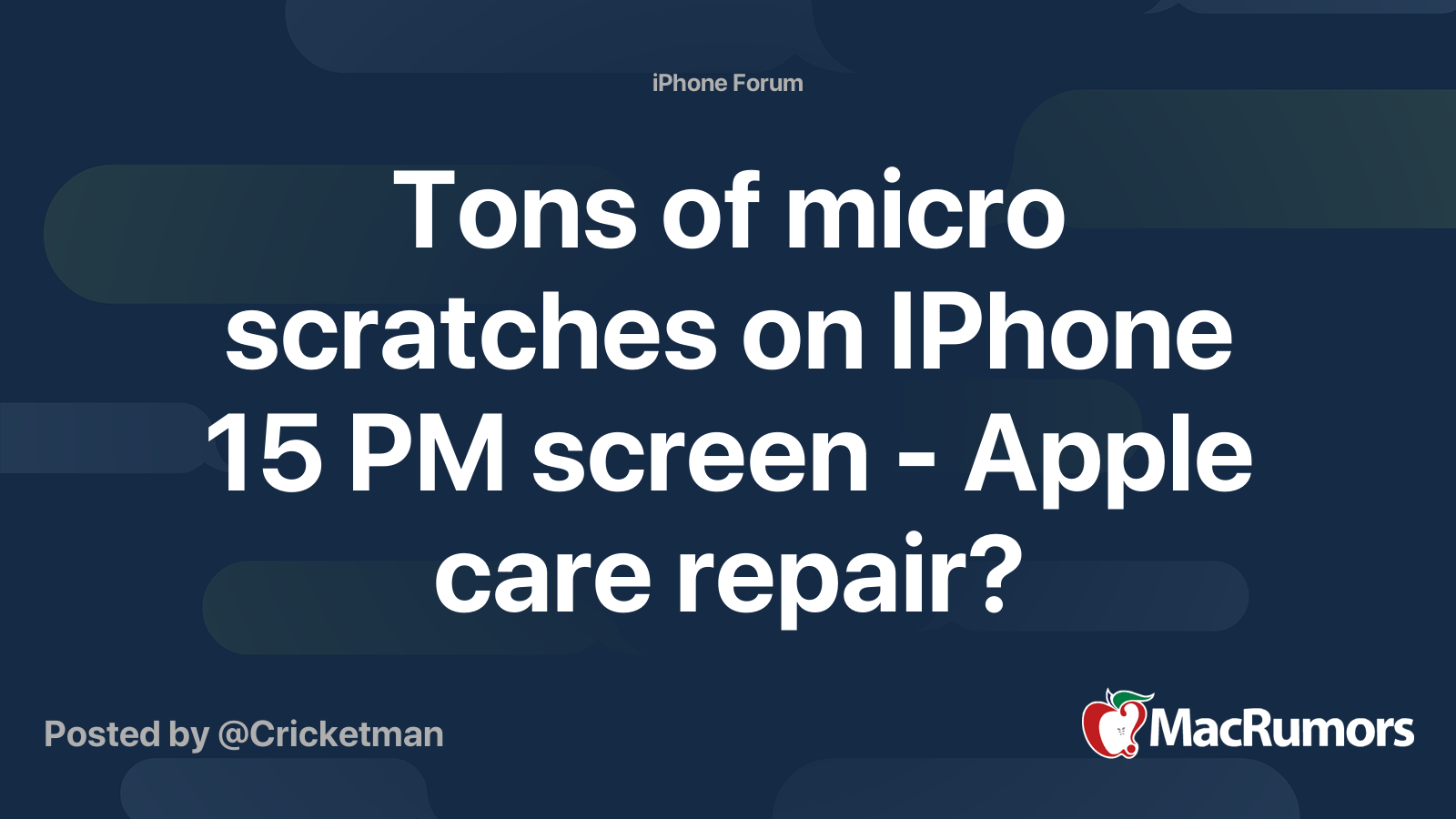 Tons of micro scratches on IPhone 15 PM screen - Apple care repair ...