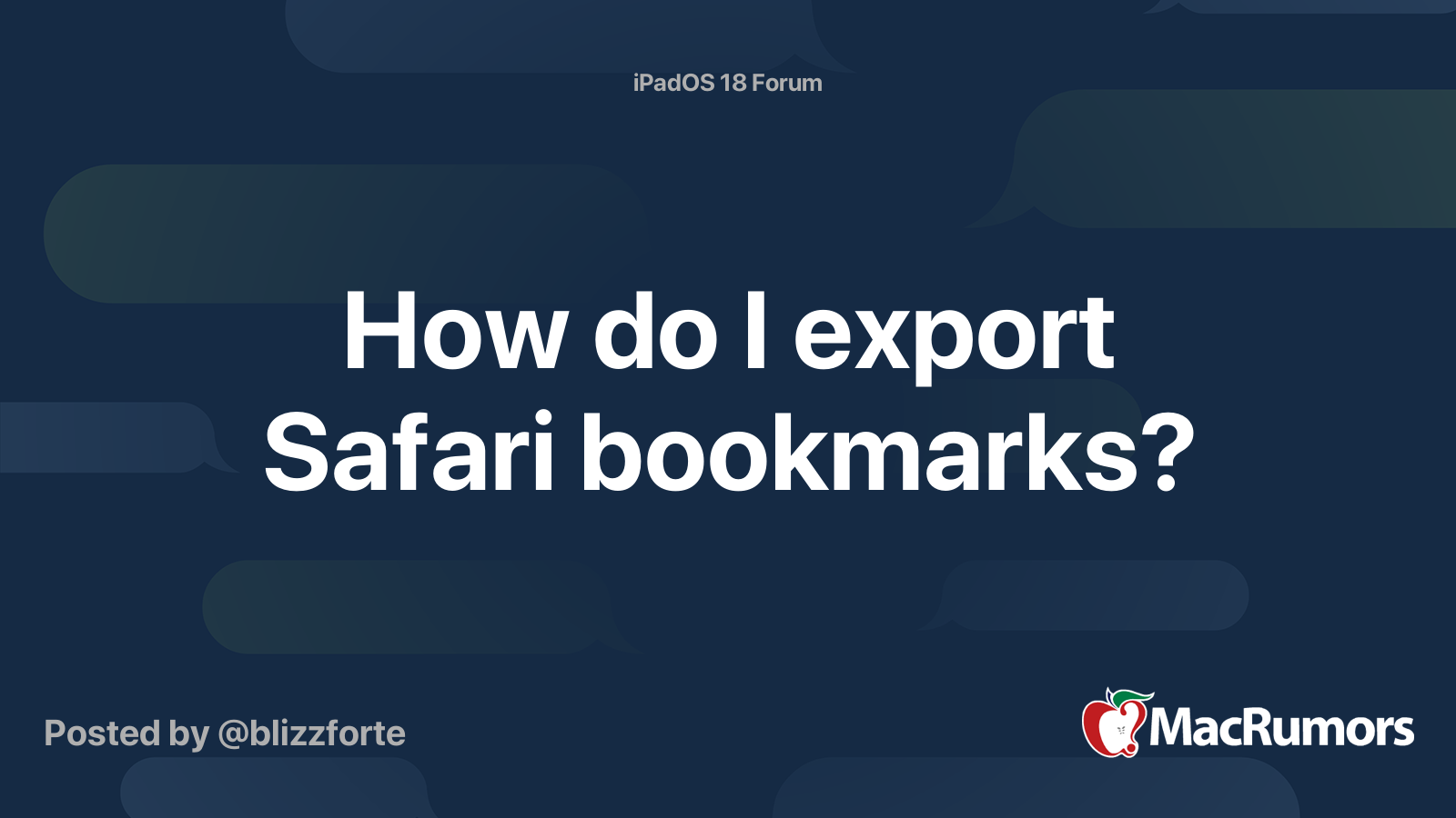 How do I export Safari bookmarks? | MacRumors Forums