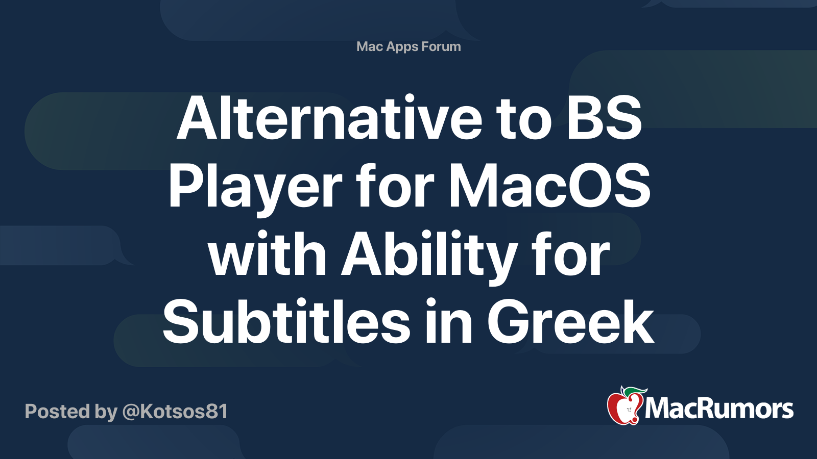 Alternative to BS Player for MacOS with Ability for Subtitles in Greek MacRumors Forums