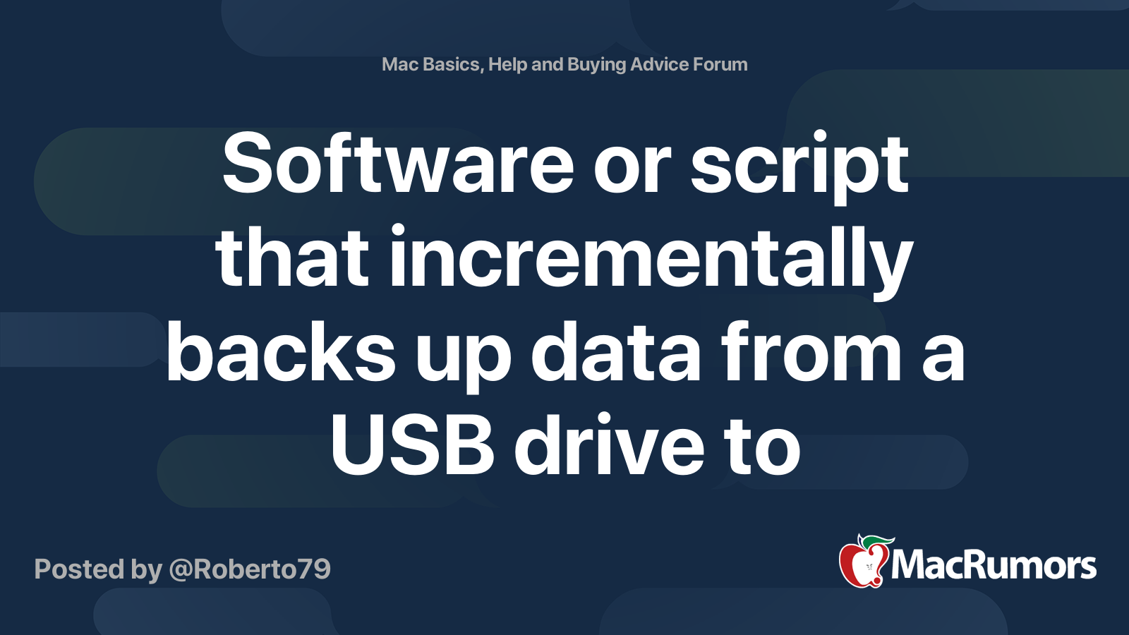 Software or script that incrementally backs up data from a USB drive to Internal NAS | MacRumors ...