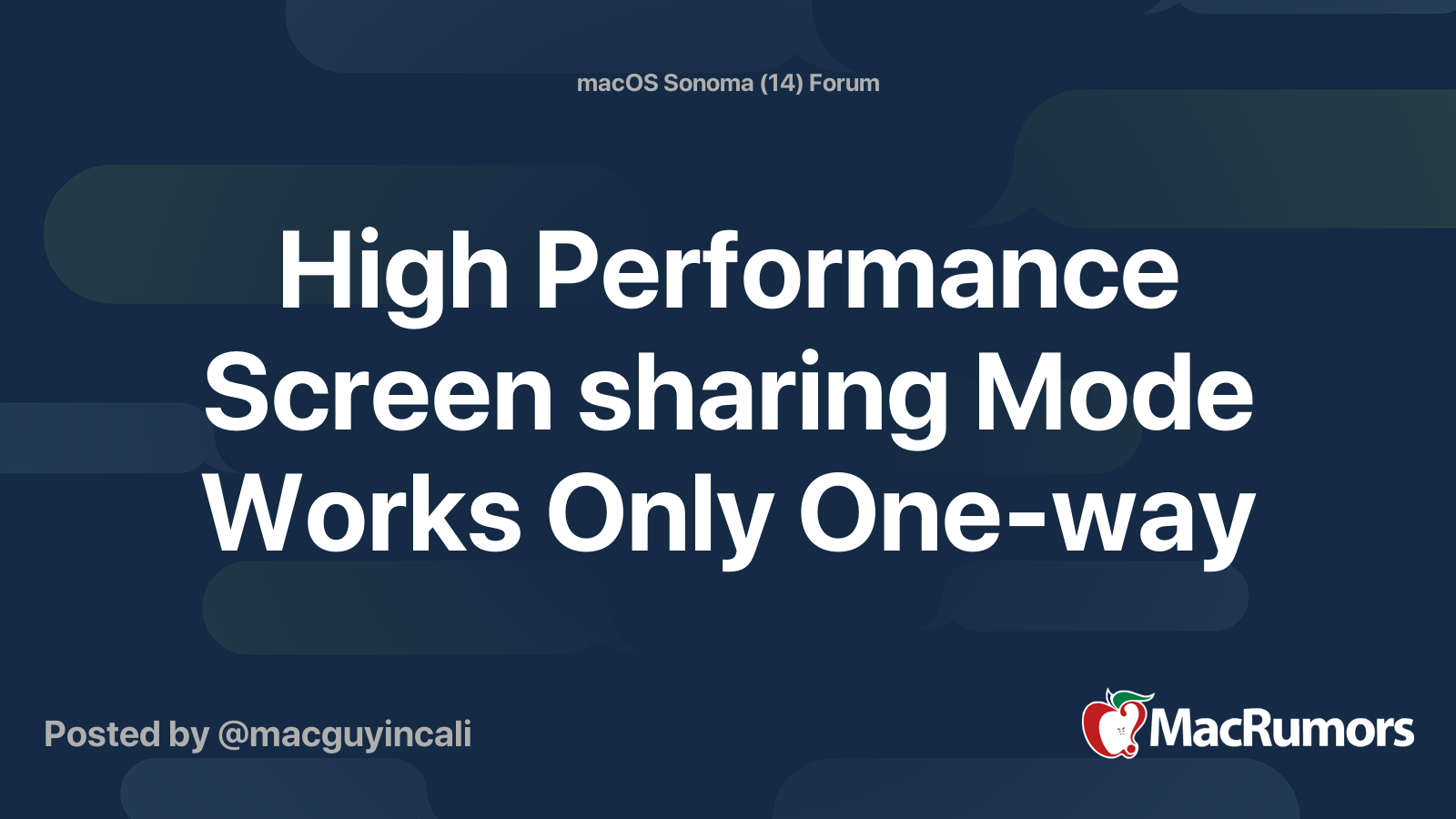 High Performance Screen sharing Mode Works Only One-way | MacRumors Forums