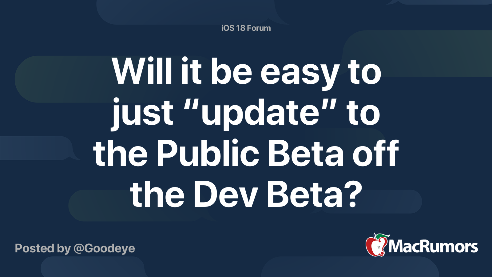Will it be easy to just “update” to the Public Beta off the Dev Beta? | MacRumors Forums