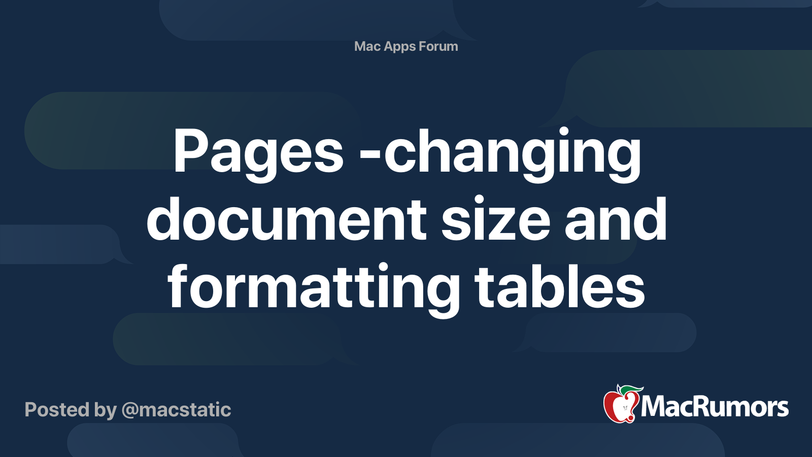 Pages -changing document size and formatting tables | MacRumors Forums