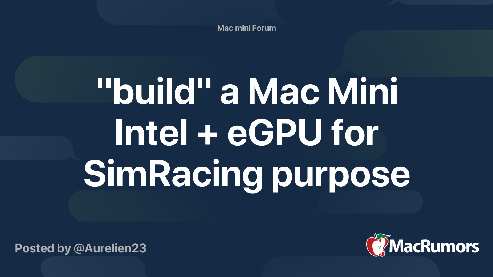 "build" a Mac Mini Intel + eGPU for SimRacing purpose | MacRumors Forums
