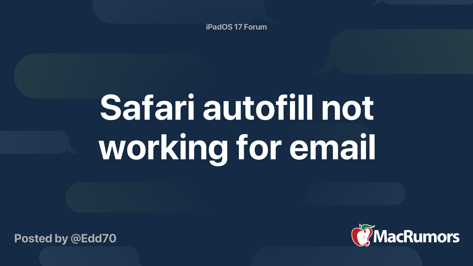 Safari autofill not working for email | MacRumors Forums