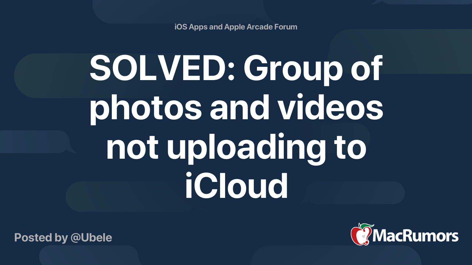 SOLVED: Group of photos and videos not uploading to iCloud | MacRumors Forums
