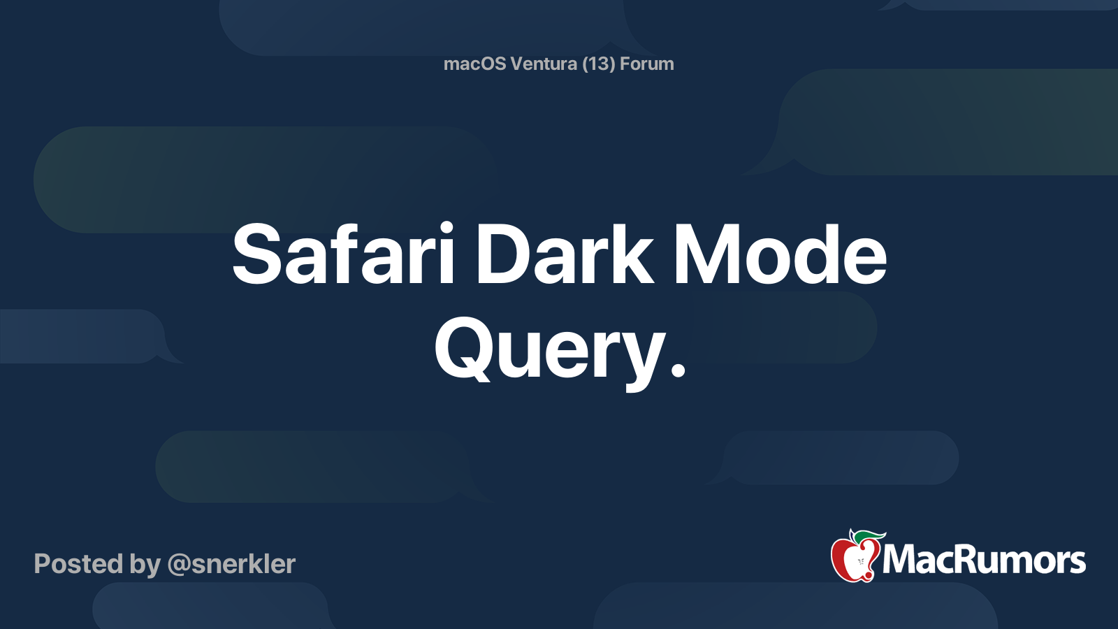 Safari Dark Mode Query. | MacRumors Forums