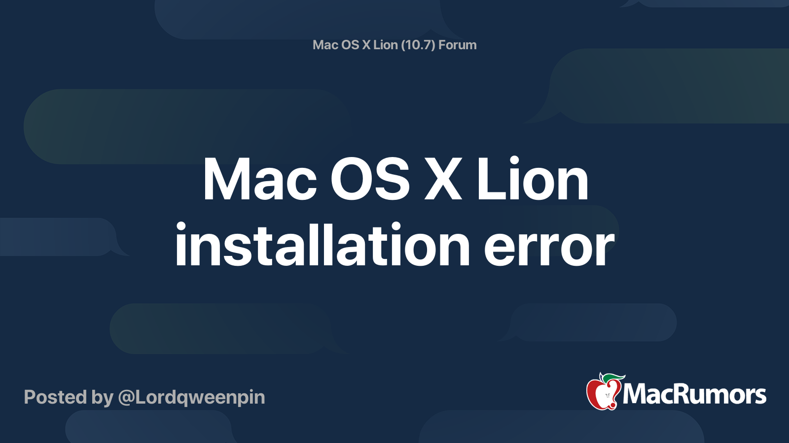 Mac OS X Lion installation error | MacRumors Forums