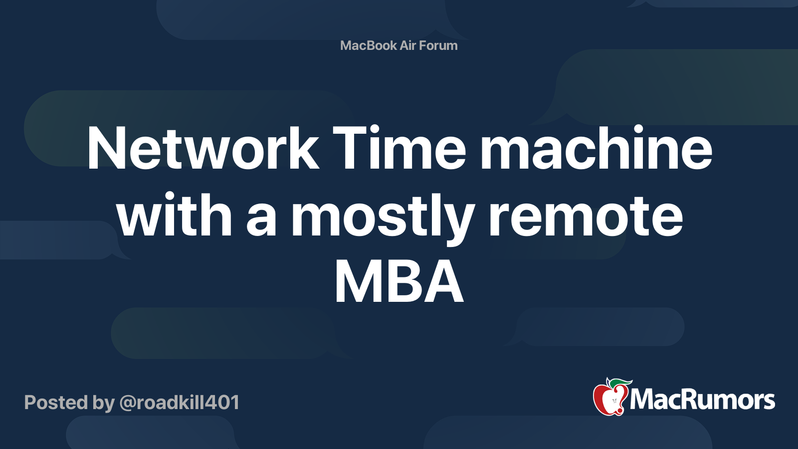 Network Time machine with a mostly remote MBA | MacRumors Forums