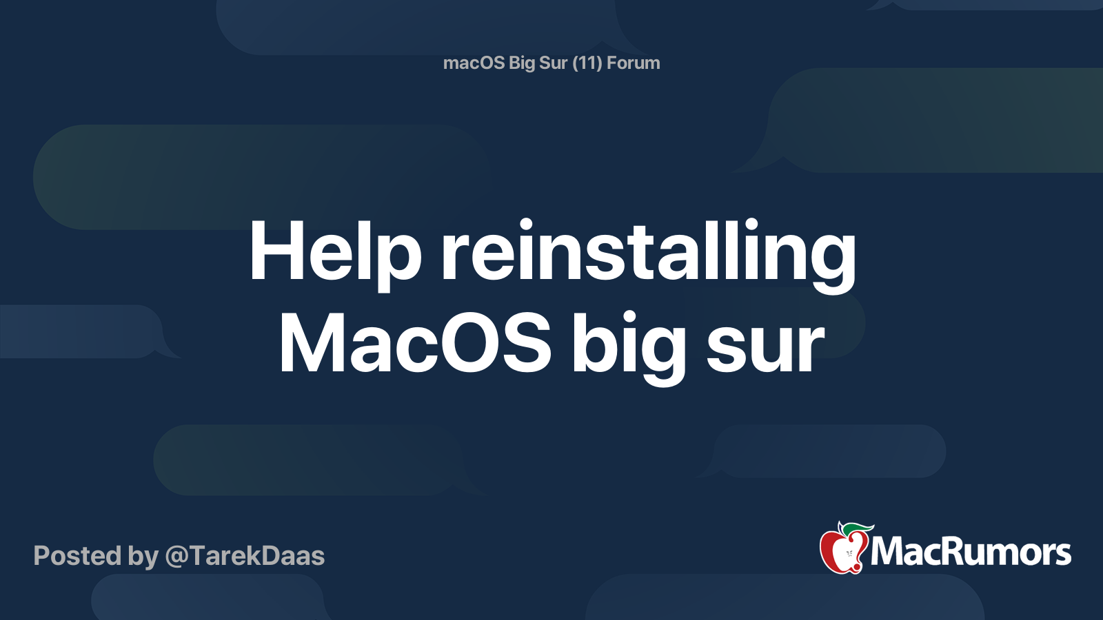 Help reinstalling MacOS big sur | MacRumors Forums