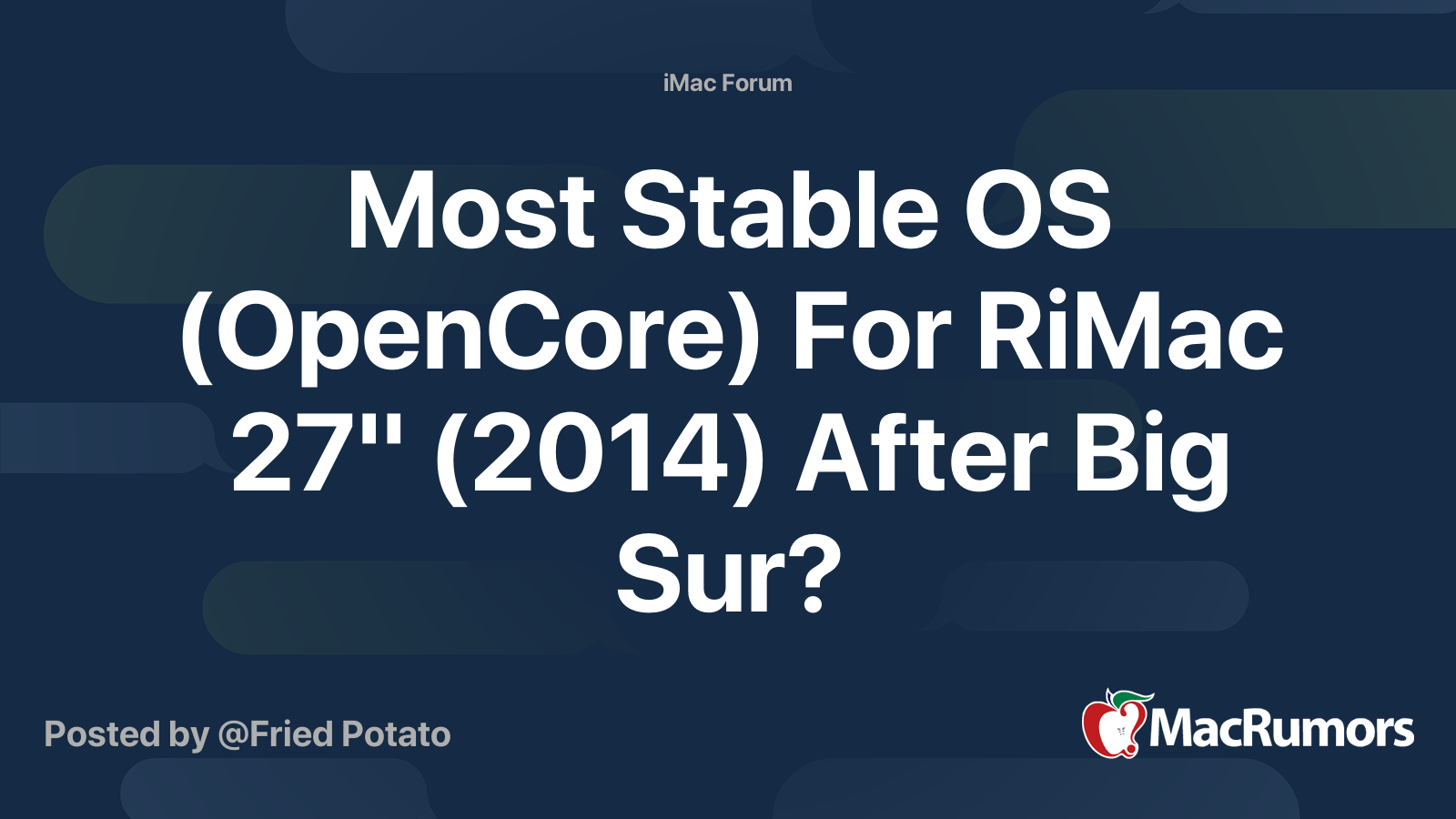 Most Stable OS (OpenCore) For RiMac 27" (2014) After Big Sur ...