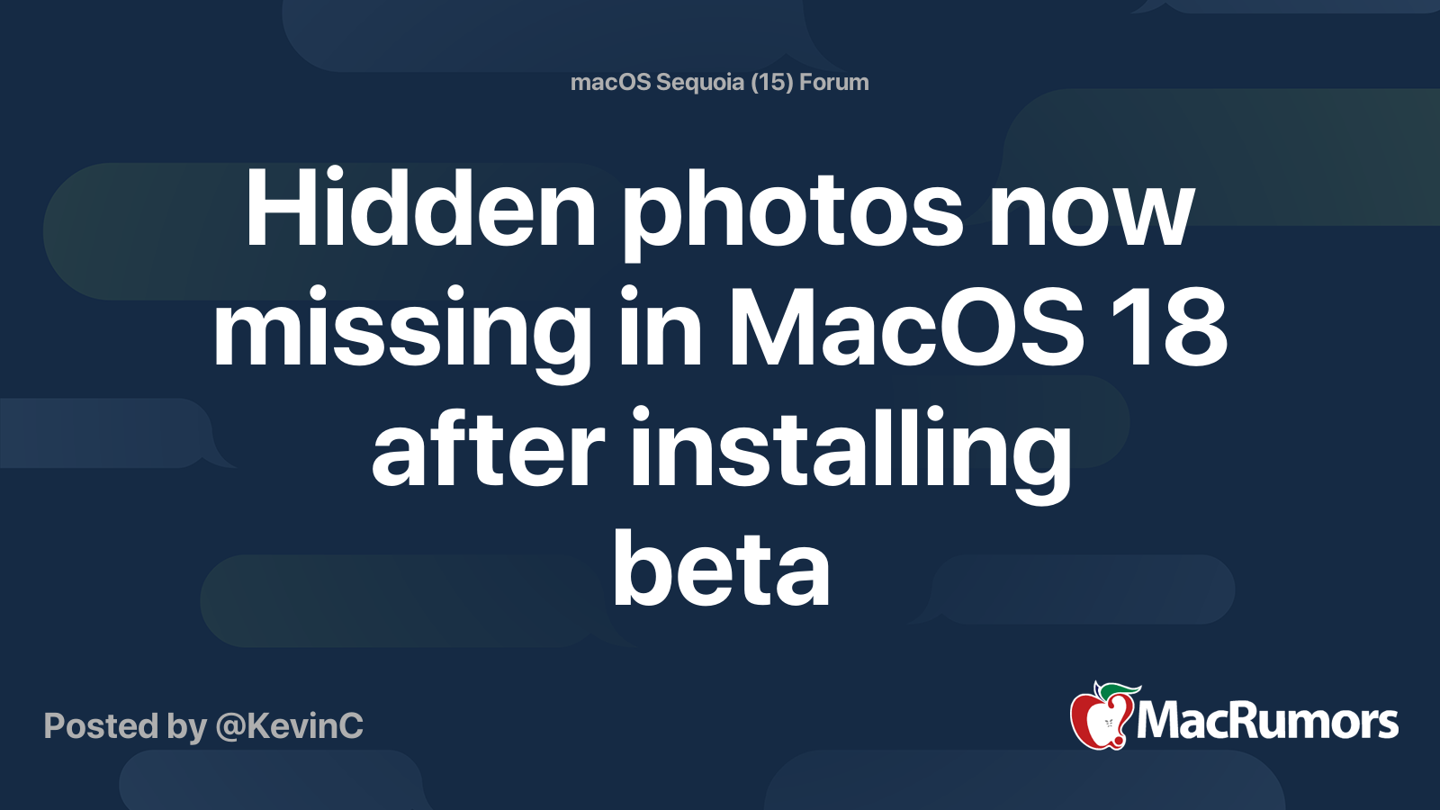 Hidden photos now missing in MacOS 18 after installing beta | MacRumors Forums
