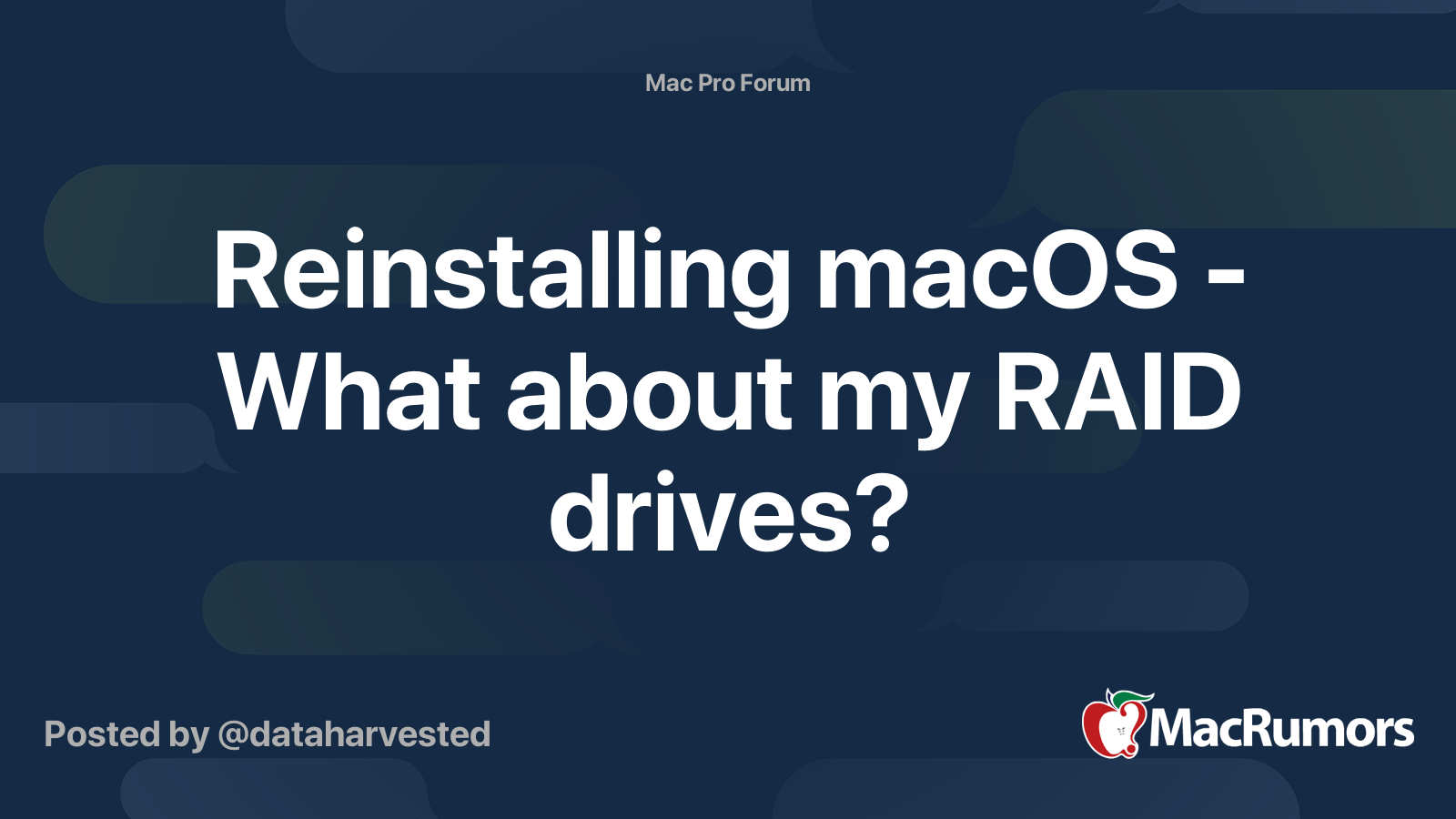 Reinstalling macOS - What about my RAID drives? | MacRumors Forums