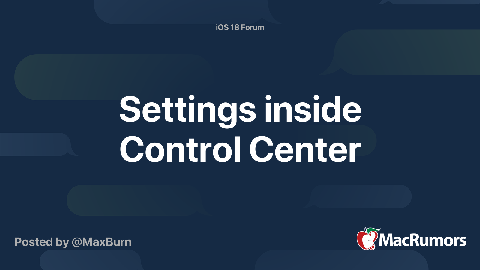 Settings inside Control Center | MacRumors Forums