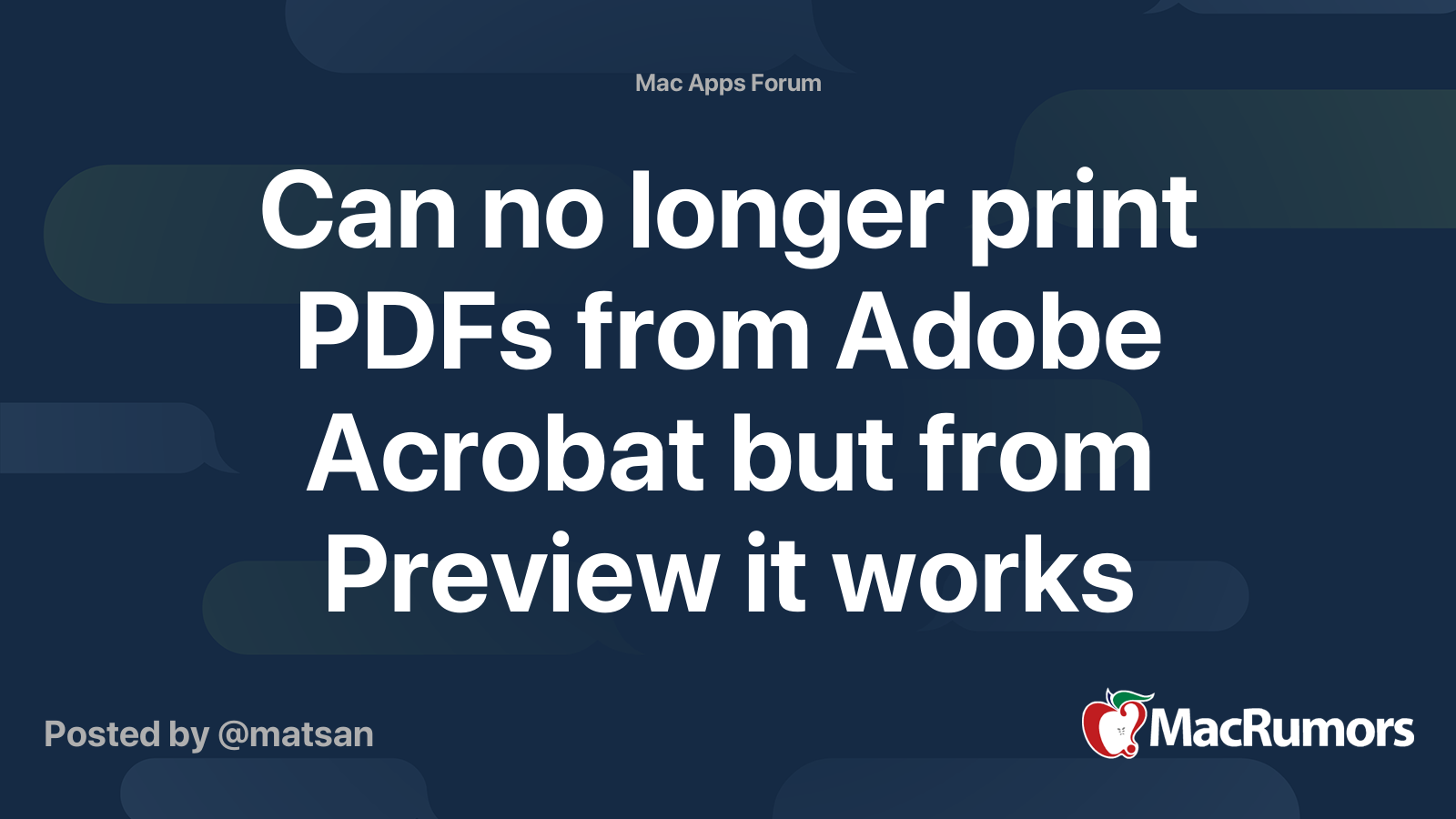 Can no longer print PDFs from Adobe Acrobat but from Preview it works | MacRumors Forums