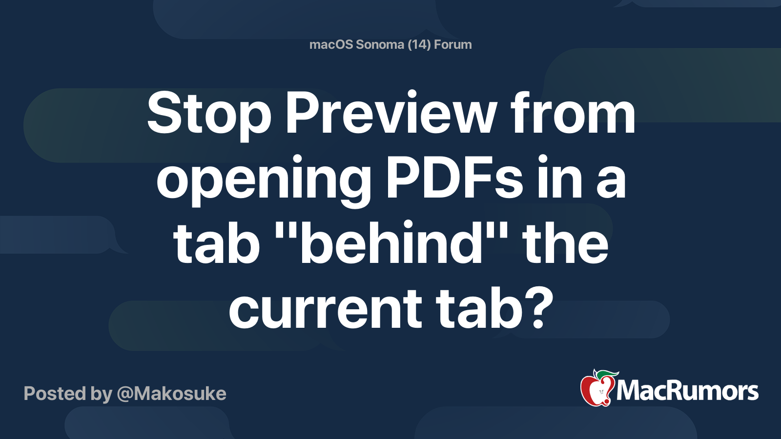 Stop Preview from opening PDFs in a tab "behind" the current tab? | MacRumors Forums