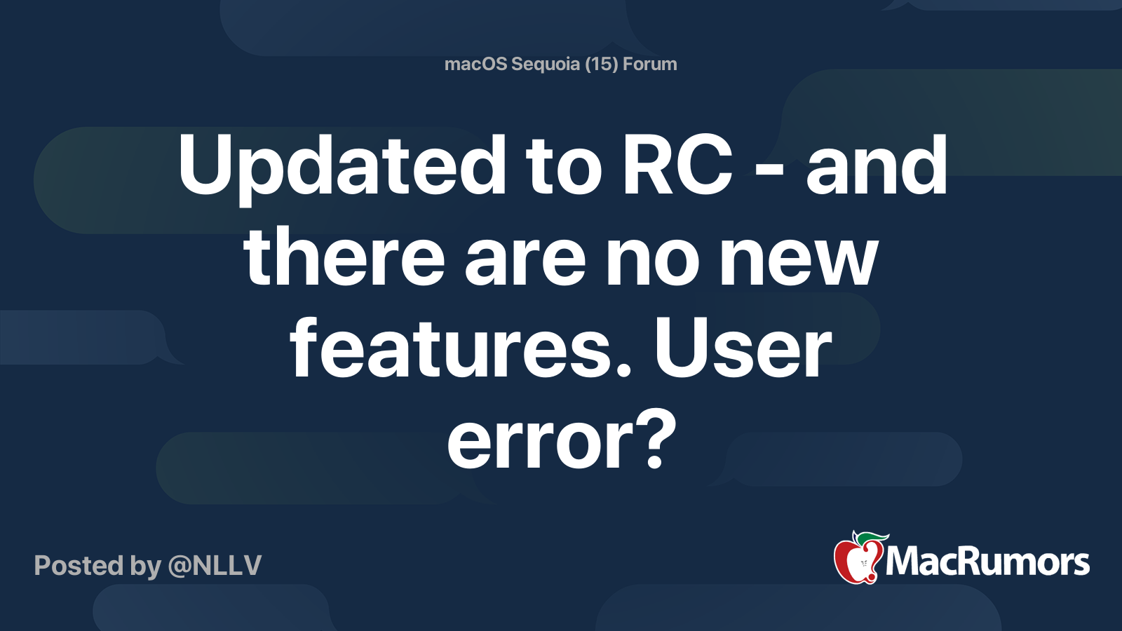 Updated to RC - and there are no new features. User error? | MacRumors Forums