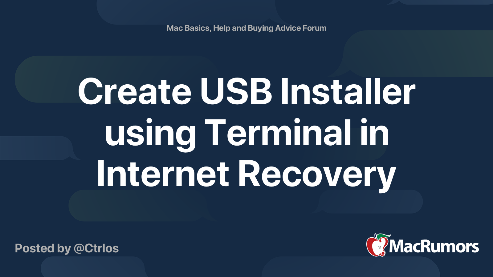 Create USB Installer using Terminal in Internet Recovery | MacRumors Forums