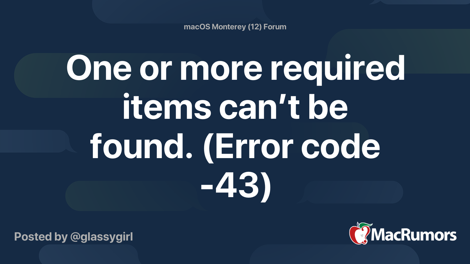 One or more required items can’t be found. (Error code -43) | MacRumors Forums