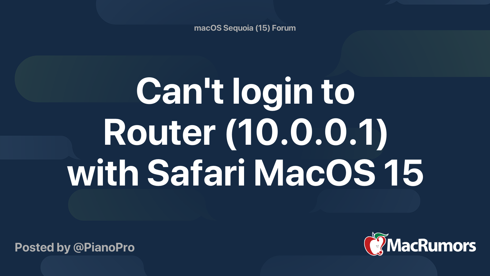 Can't login to Router (10.0.0.1) with Safari MacOS 15 | MacRumors Forums