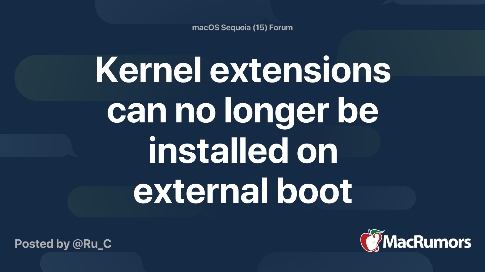 Kernel extensions can no longer be installed on external boot drives. Solutions? | MacRumors Forums
