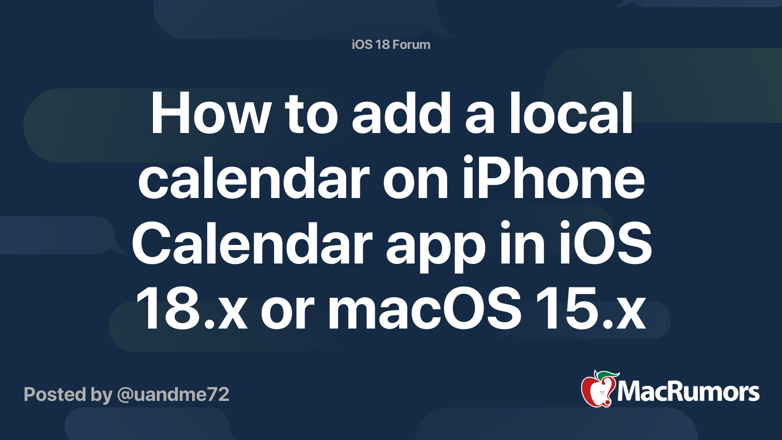 How to add a local calendar on iPhone Calendar app in iOS 18.x or macOS 15.x | MacRumors Forums