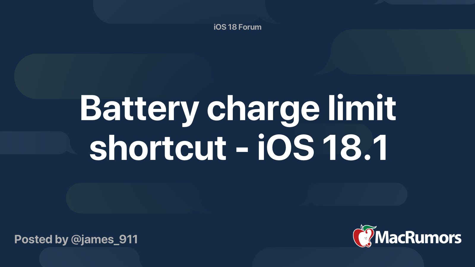 Battery charge limit shortcut - iOS 18.1 | MacRumors Forums