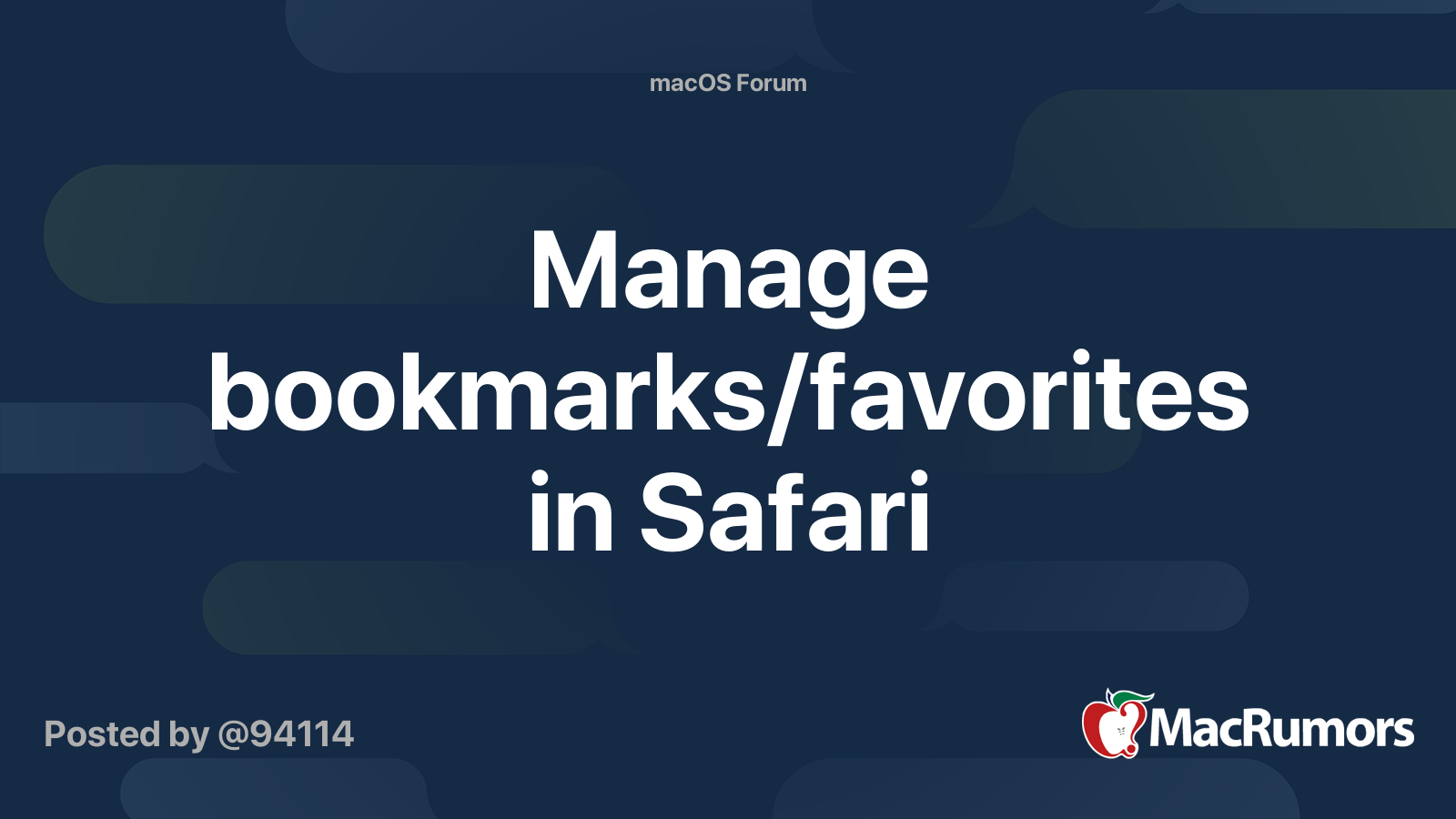 Manage bookmarks/favorites in Safari | MacRumors Forums
