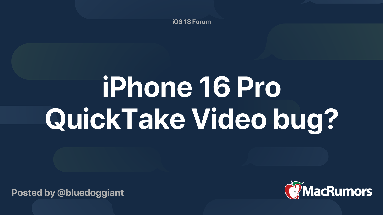 iPhone 16 Pro QuickTake Video bug? | MacRumors Forums