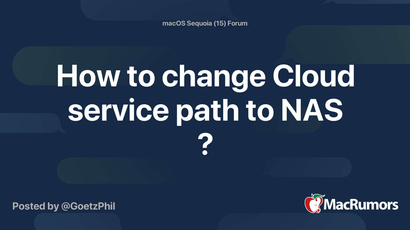How to change Cloud service path to NAS ? | MacRumors Forums