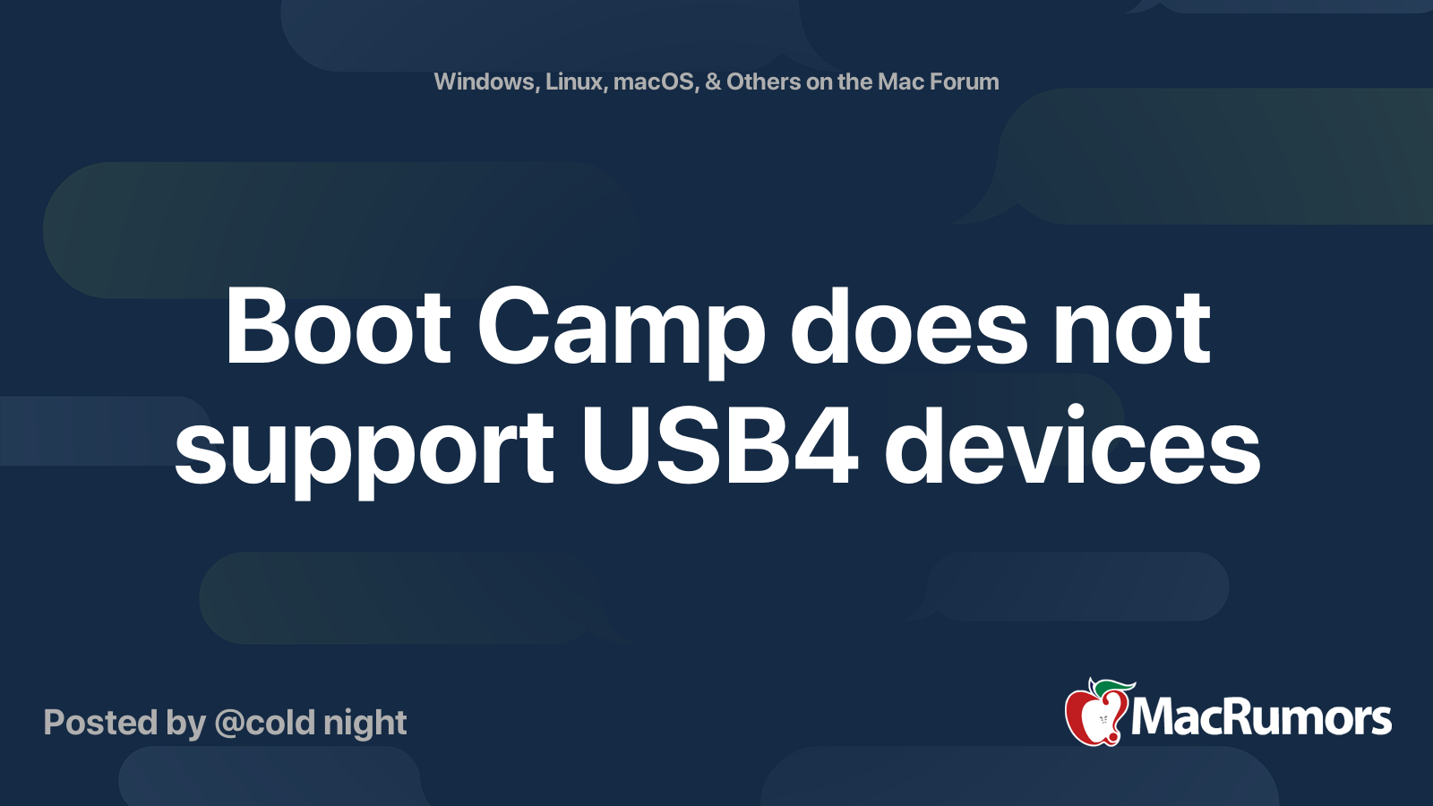 Boot Camp does not support USB4 devices | MacRumors Forums