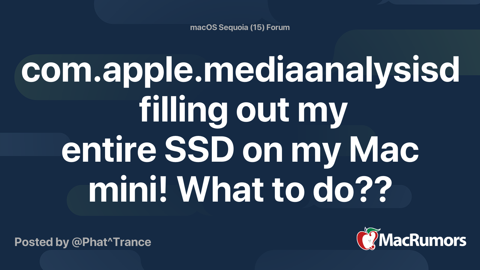 com.apple.mediaanalysisd filling out my entire SSD on my Mac mini! What to do?? | MacRumors Forums