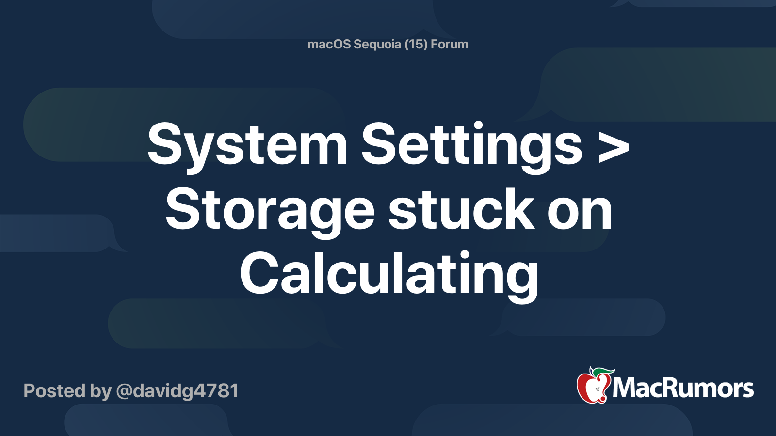 System Settings > Storage stuck on Calculating | MacRumors Forums