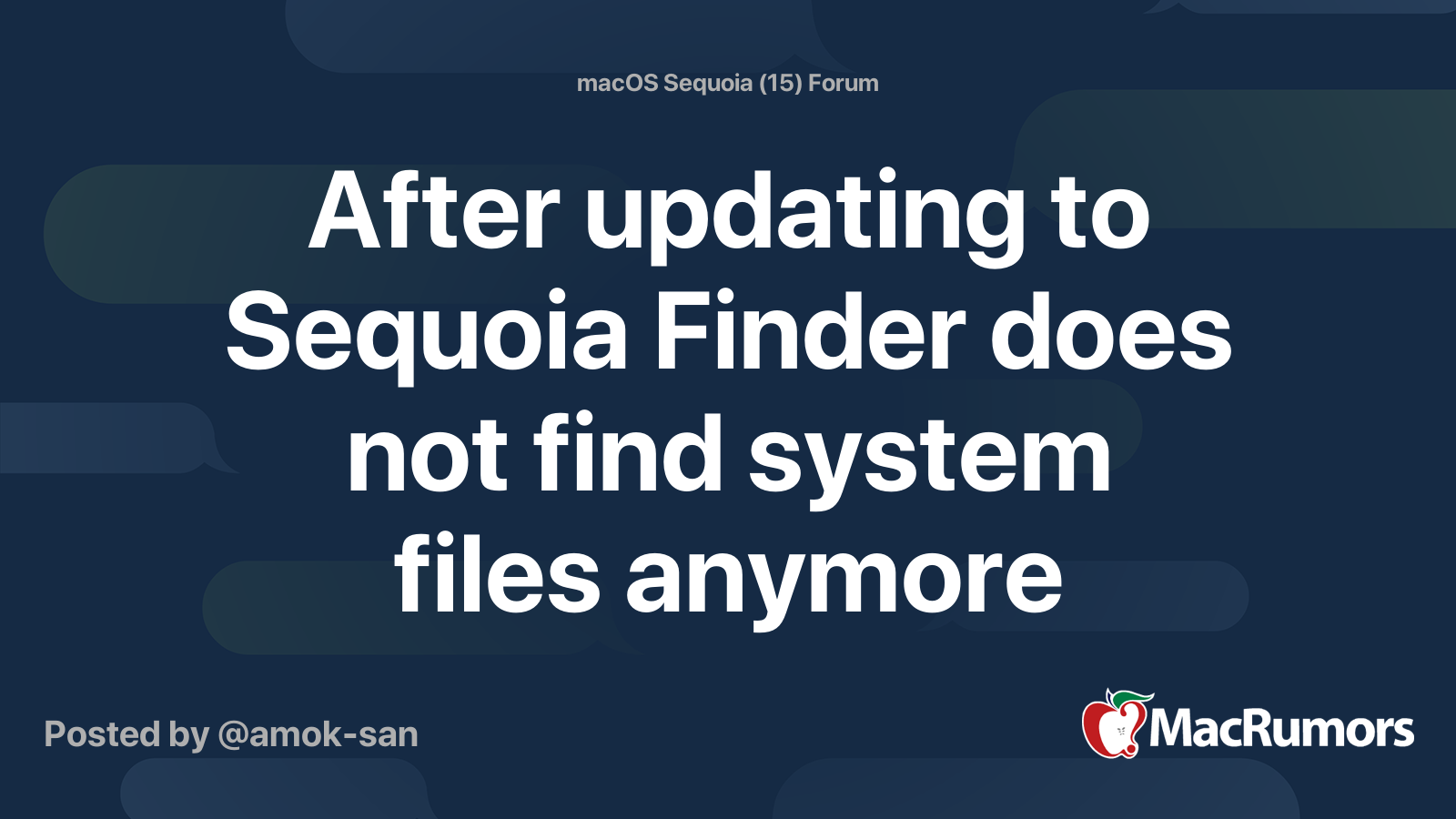 After updating to Sequoia Finder does not find system files anymore | MacRumors Forums