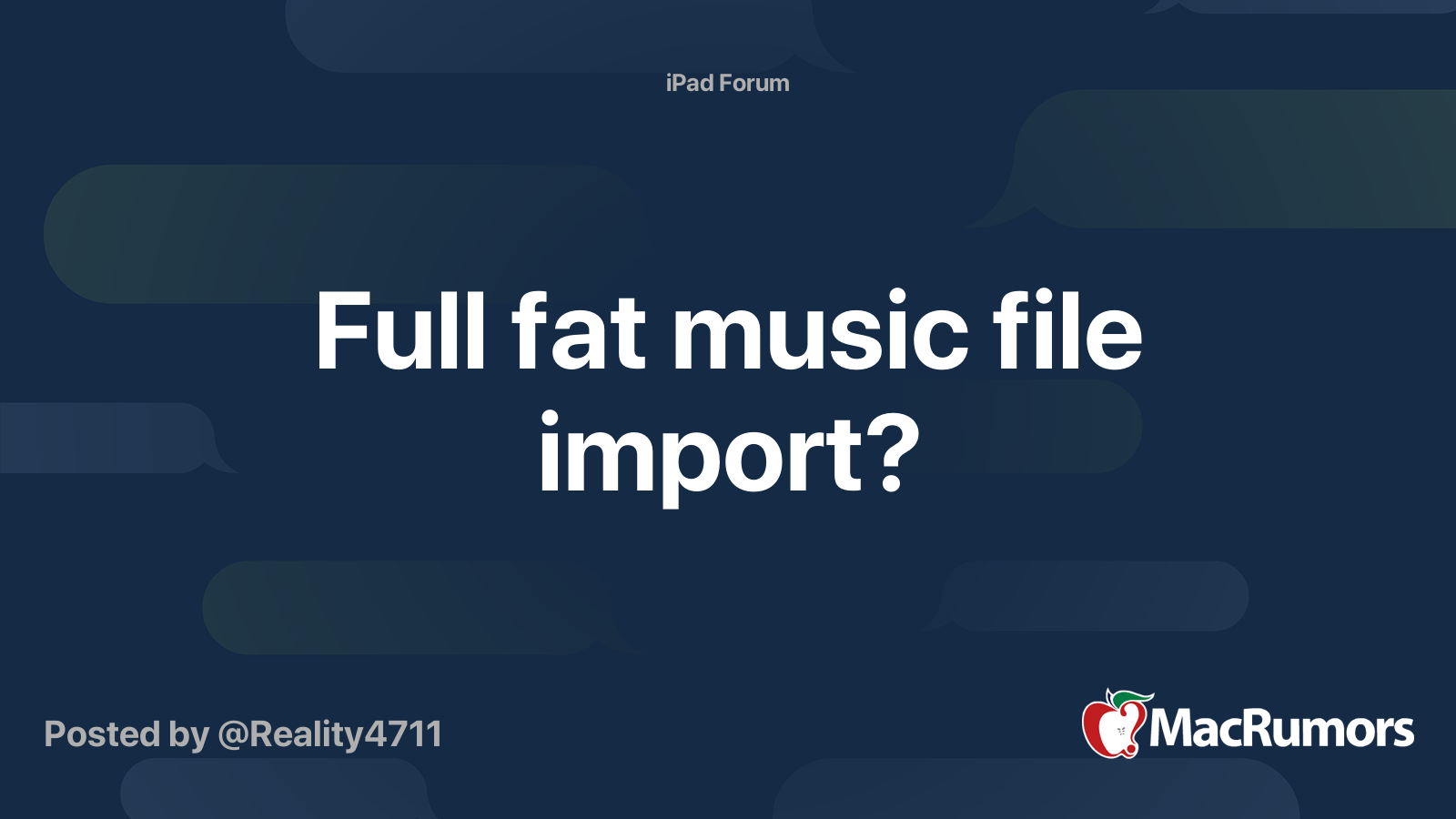 Full fat music file import? | MacRumors Forums