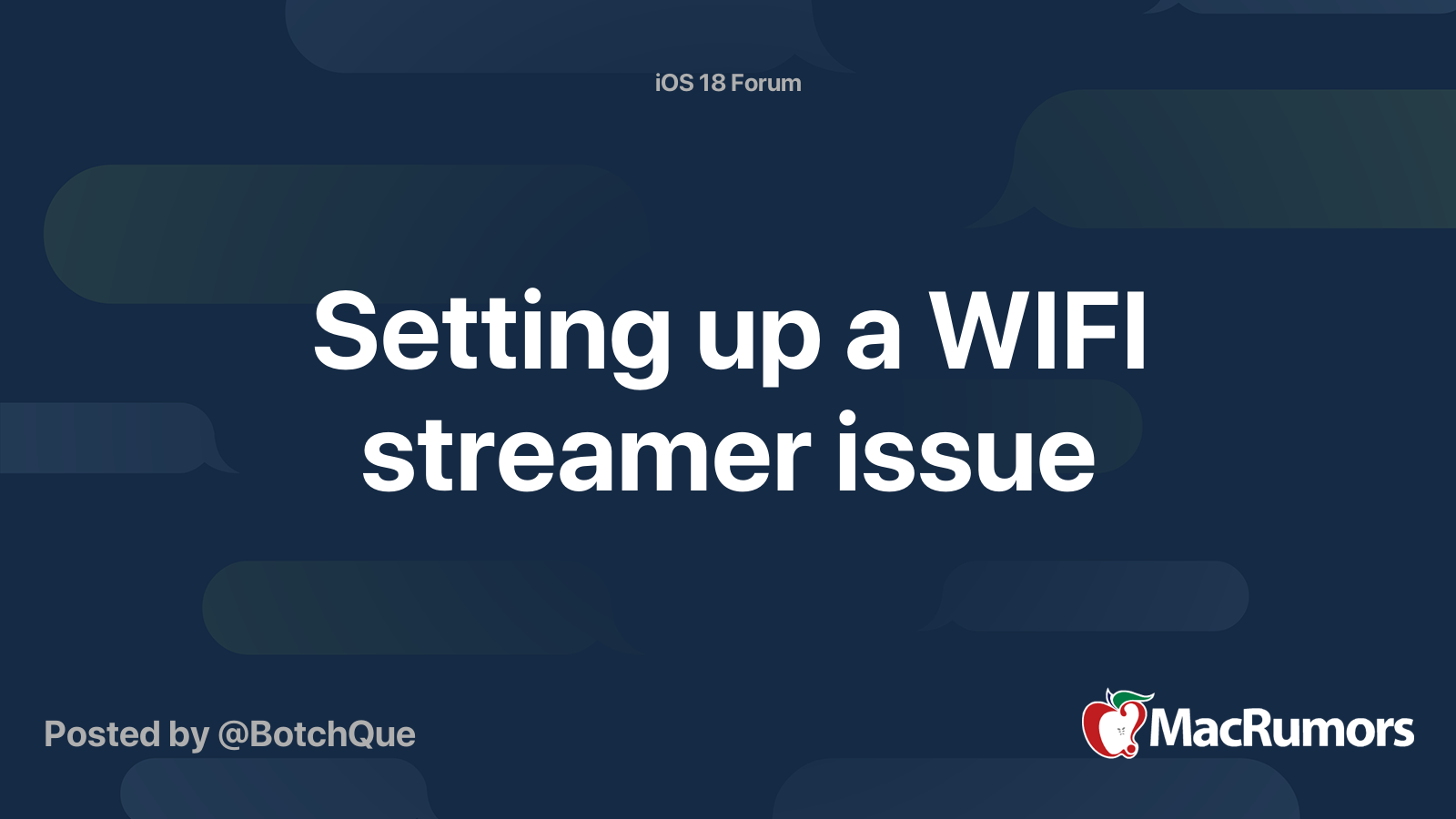 Setting up a WIFI streamer issue | MacRumors Forums