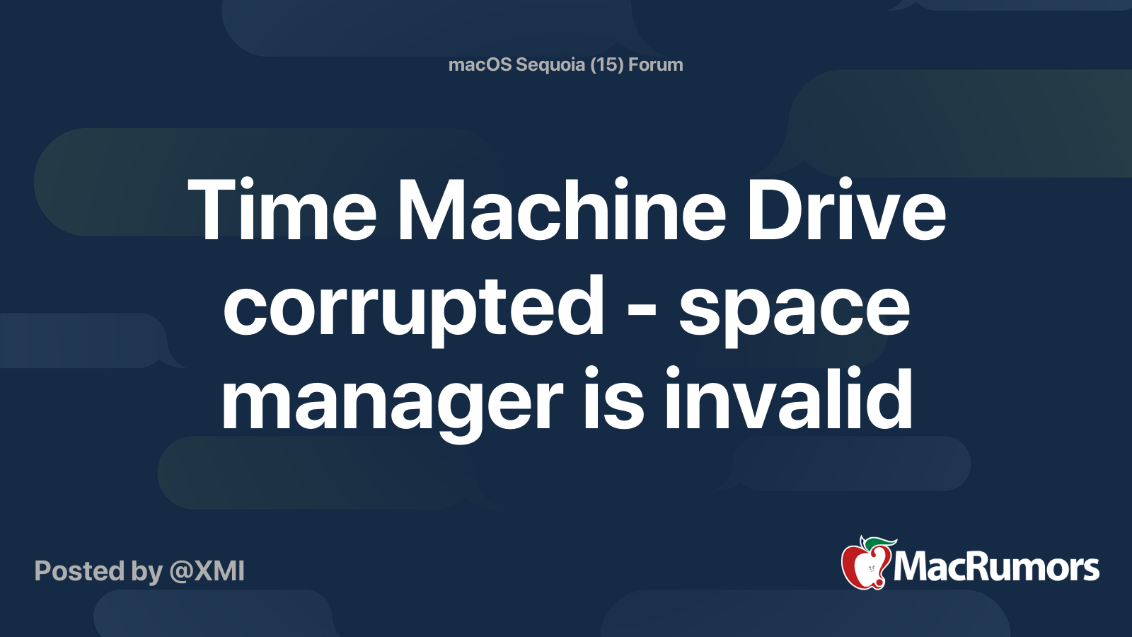 Time Machine Drive corrupted - space manager is invalid | MacRumors Forums