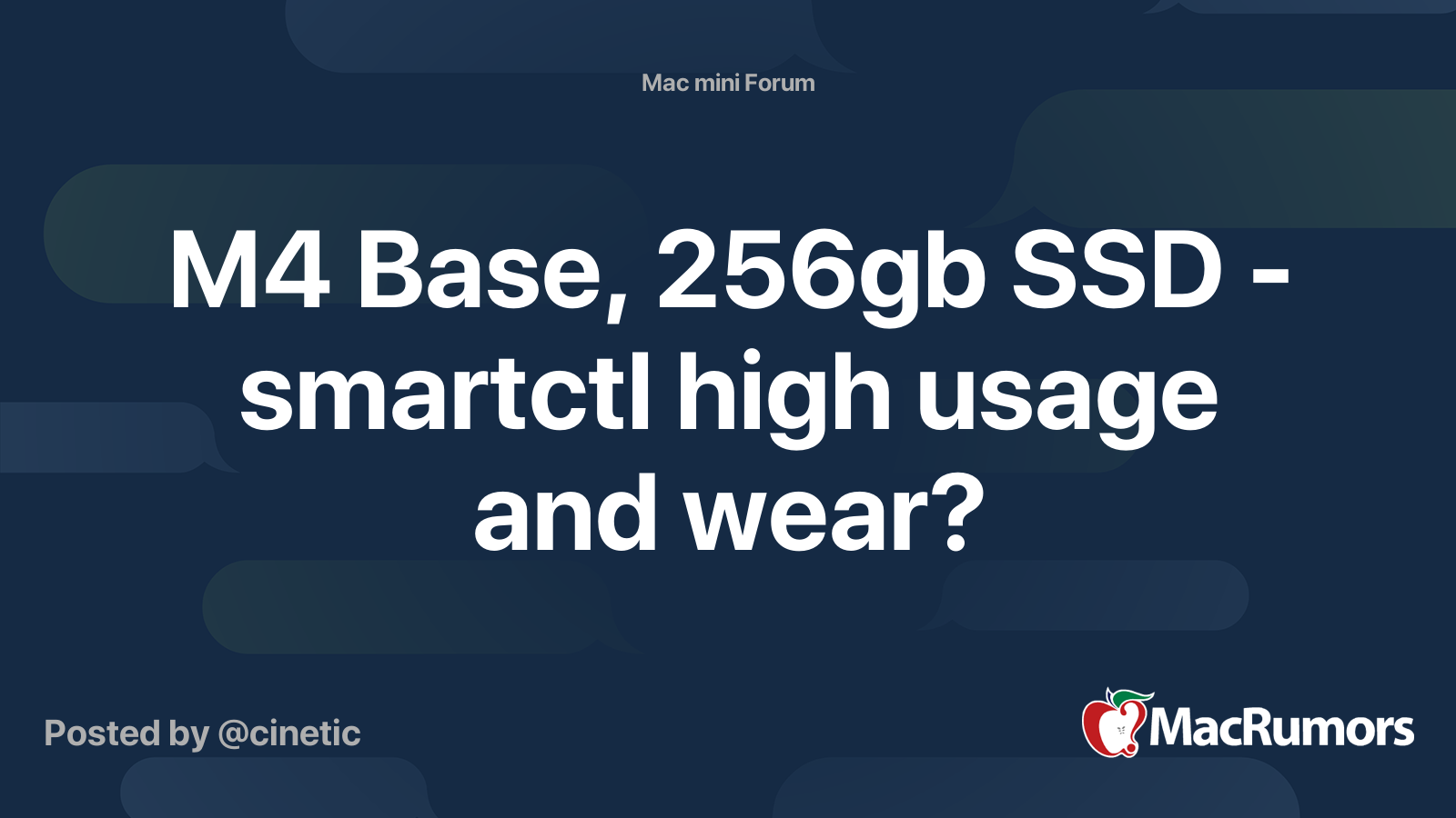 M4 Base, 256gb SSD - smartctl high usage and wear? | MacRumors Forums