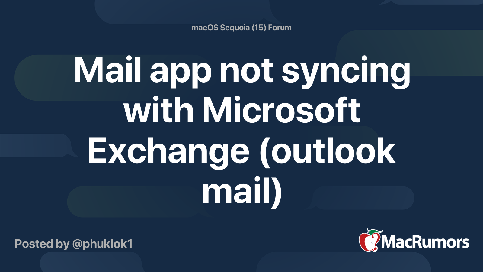 Mail app not syncing with Microsoft Exchange (outlook mail) | MacRumors Forums