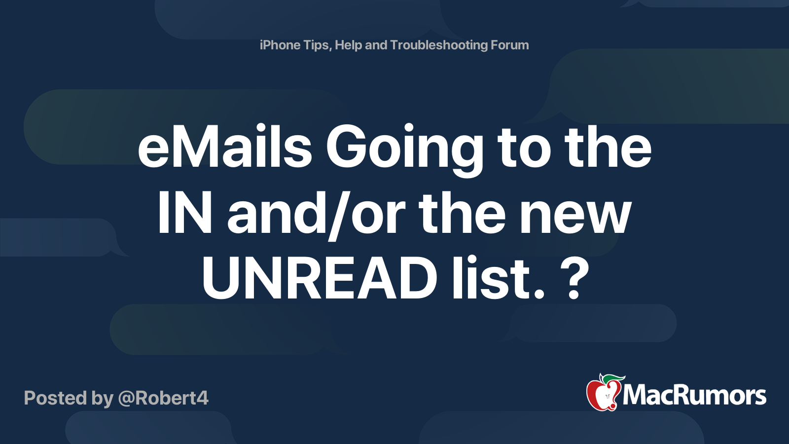 eMails Going to the IN and/or the new UNREAD list. ? | MacRumors Forums