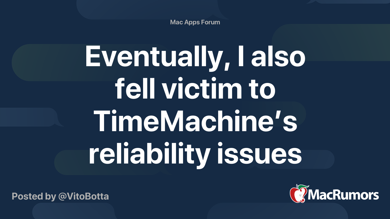 Eventually, I also fell victim to TimeMachine’s reliability issues | MacRumors Forums