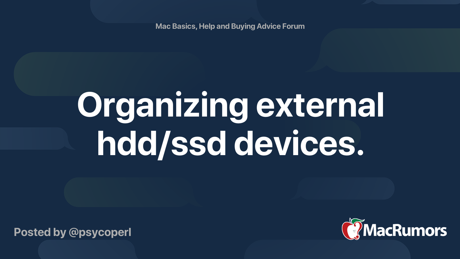 Organizing external hdd/ssd devices. | MacRumors Forums