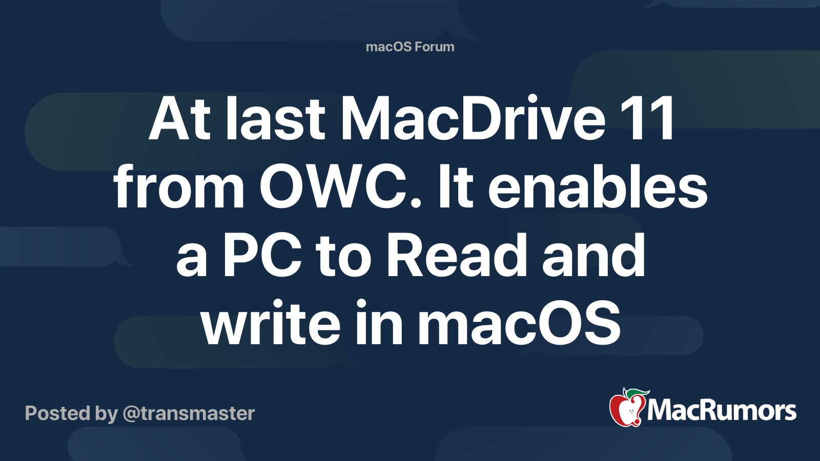 At last MacDrive 11 from OWC. It enables a PC to Read and write in ...