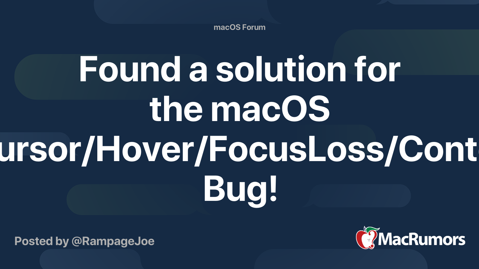 Found a solution for the macOS MouseCursor/Hover/FocusLoss/ContextMenu Bug! | MacRumors Forums