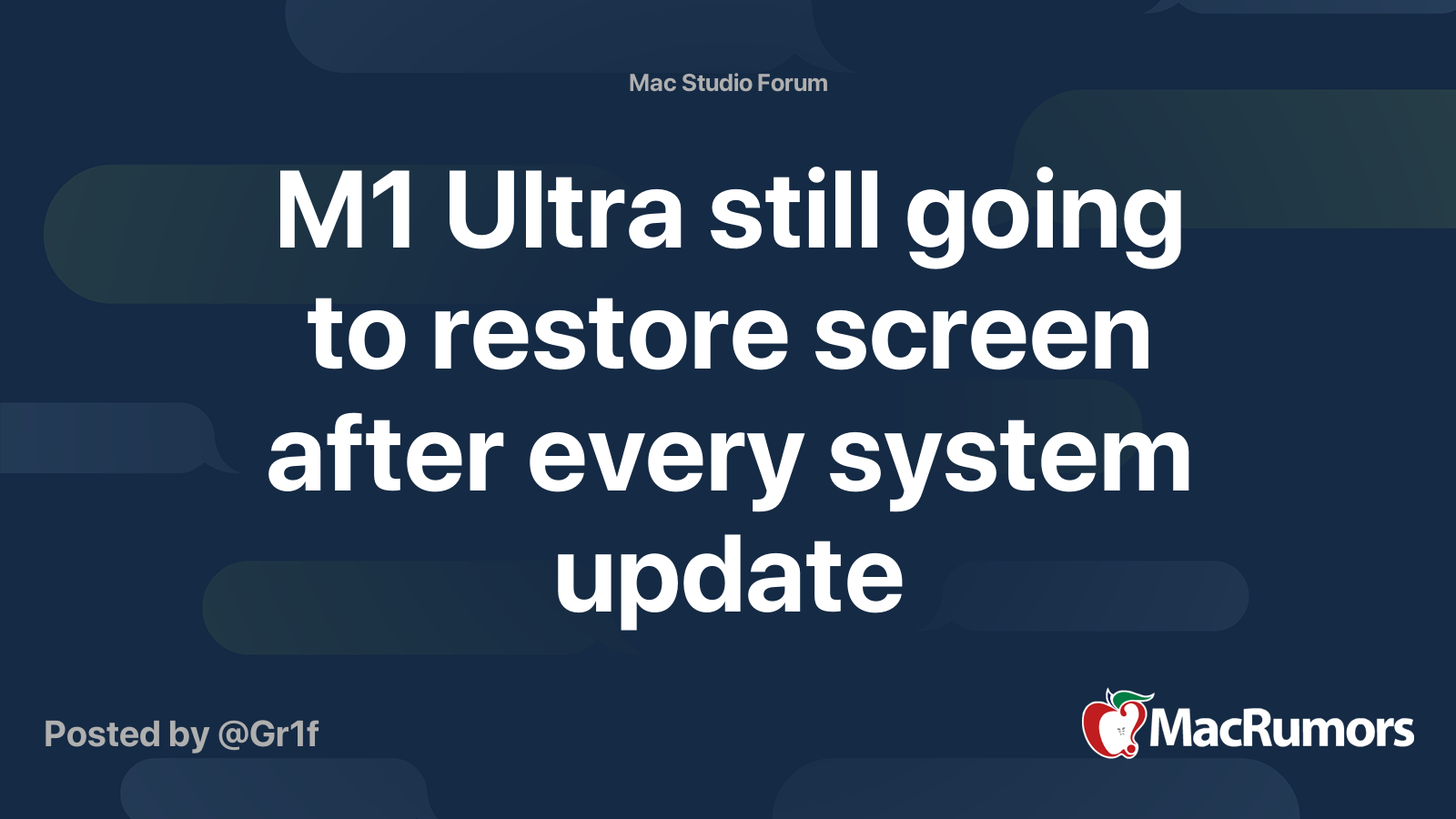 M1 Ultra still going to restore screen after every system update | MacRumors Forums