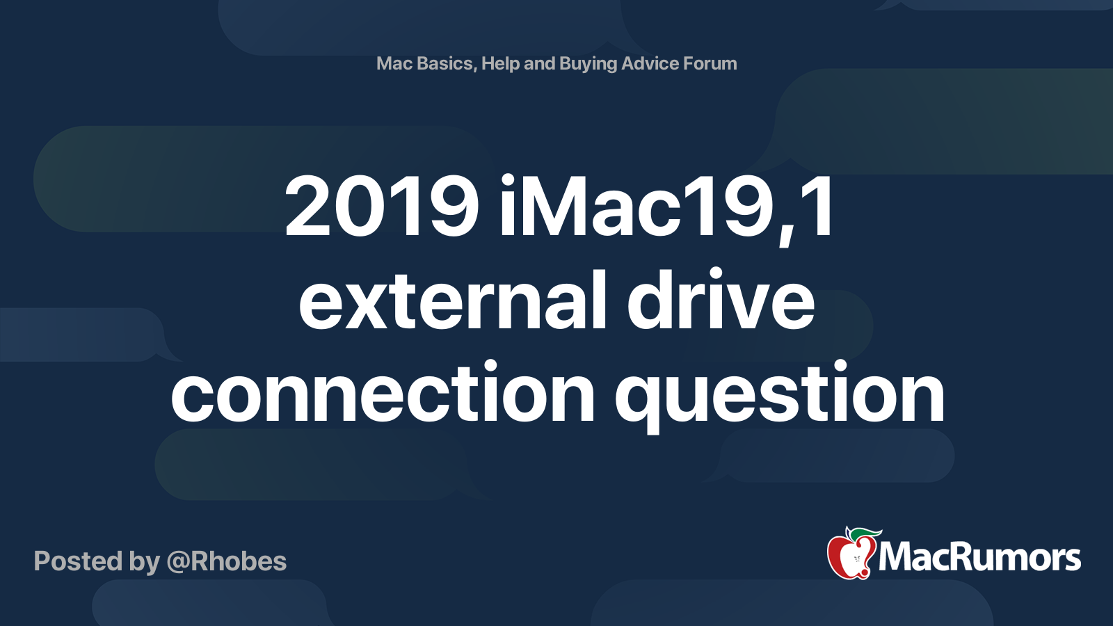 2019 iMac19,1 external drive connection question | MacRumors Forums