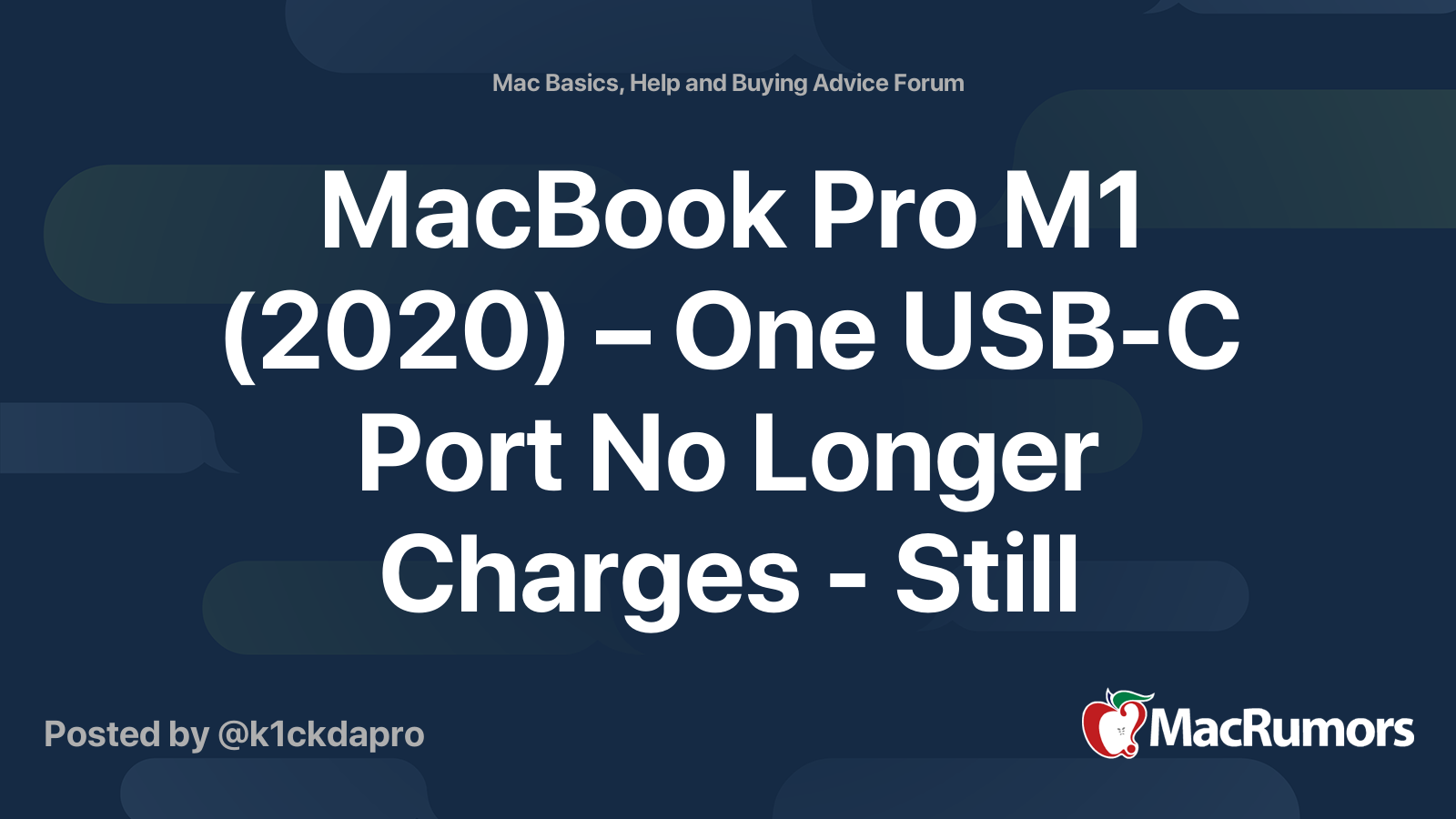 MacBook Pro M1 (2020) – One USB-C Port No Longer Charges - Still Works for Data | MacRumors Forums