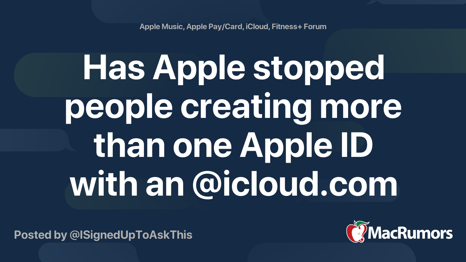 Has Apple stopped people creating more than one Apple ID with an @icloud.com email? | MacRumors ...