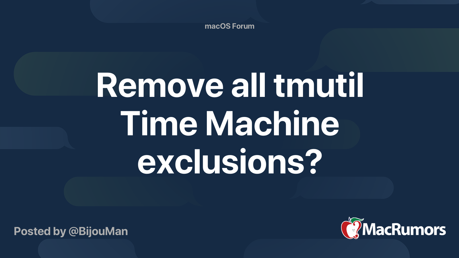Remove all tmutil Time Machine exclusions? | MacRumors Forums